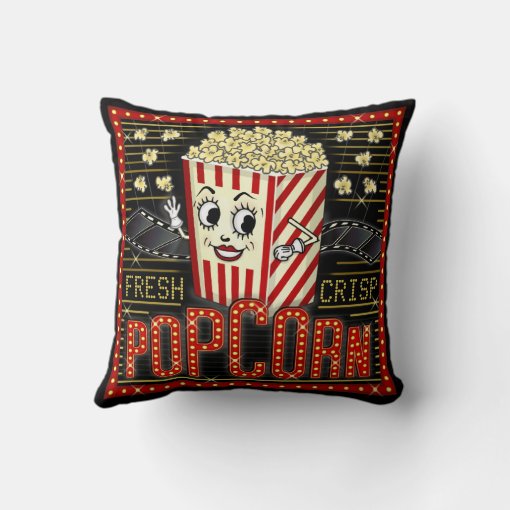 Movie Theatre Marquee Home Cinema Popcorn Throw Pillow | Zazzle