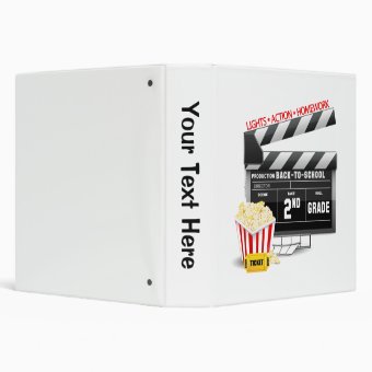 Movie Theme Clapboard 2nd Grade 3 Ring Binder | Zazzle