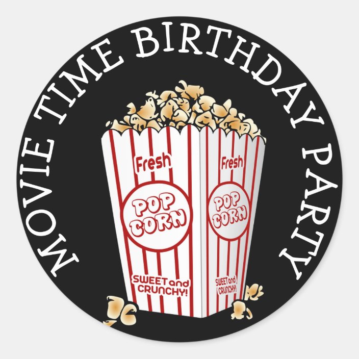 Movie Themed Birthday Party Popcorn Stickers | Zazzle
