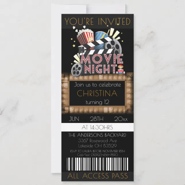 Movie Ticket Birthday Party Invitation | Zazzle