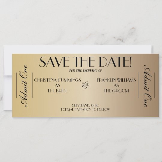 Movie Ticket Save the Date Announcement (Gold2) | Zazzle.com