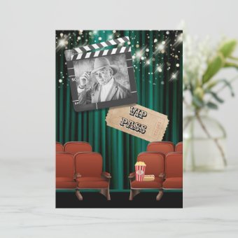 Movie VIP photo lights cinema screening party teal Invitation | Zazzle