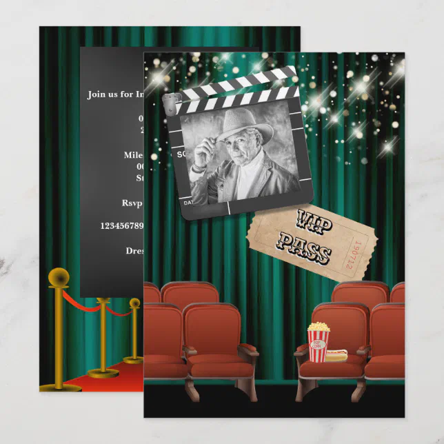 Movie VIP photo lights cinema screening party teal Invitation | Zazzle