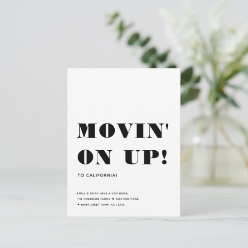 MOVIN ON UP Fun Simple Modern Minimalist Moving Announcement Postcard ...