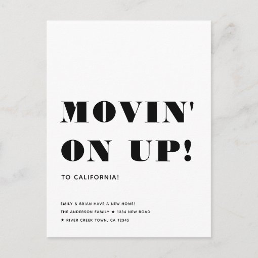 MOVIN ON UP Fun Simple Modern Minimalist Moving Announcement Postcard ...