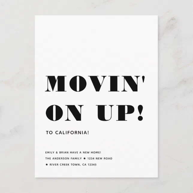 MOVIN ON UP Fun Simple Modern Minimalist Moving Announcement Postcard ...