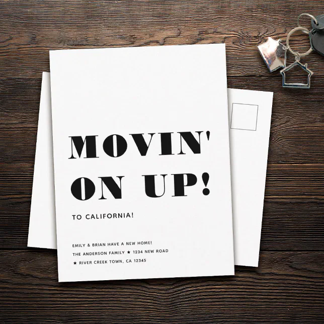 MOVIN ON UP Fun Simple Modern Minimalist Moving Announcement Postcard ...