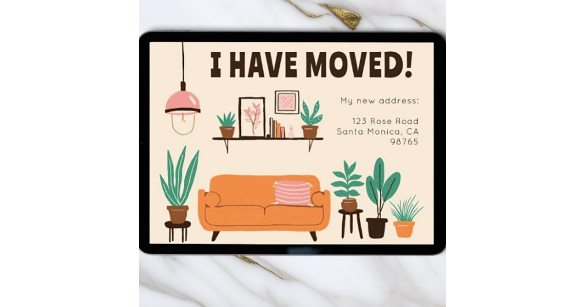 Moving Announcement Address Cute Living Room Card | Zazzle