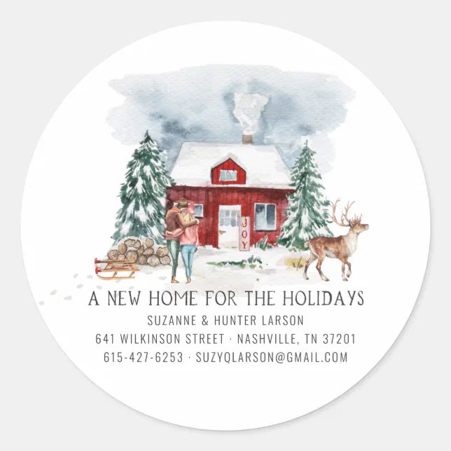Moving Announcement | New Home for the Holidays Classic Round Sticker ...