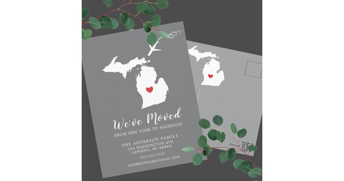 Moving Announcement State MICHIGAN Post Card | Zazzle