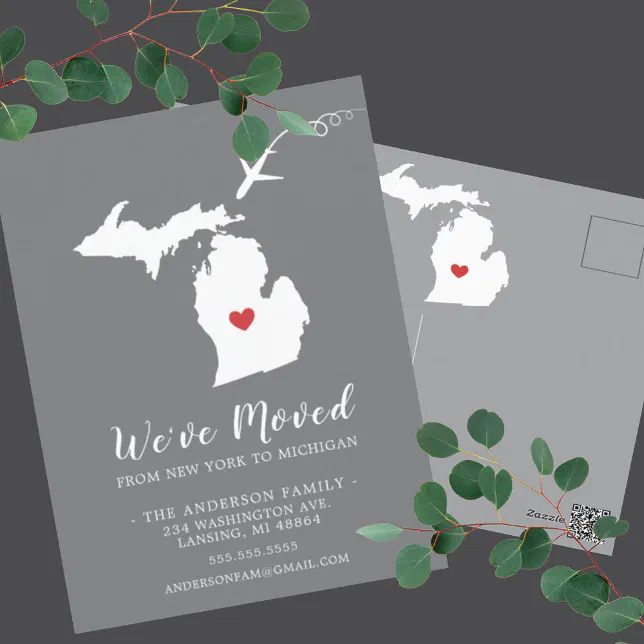 Moving Announcement State MICHIGAN Post Card | Zazzle