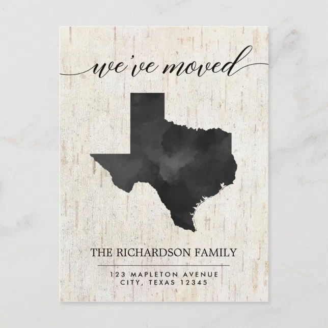 Moving announcement, Texas state rustic Invitation Postcard | Zazzle