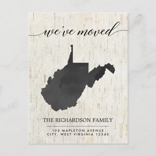 Moving announcement, West Virginia state rustic Invitation Postcard ...