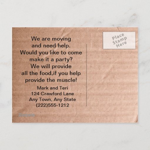 Moving Day Party postcard Work for Food? | Zazzle