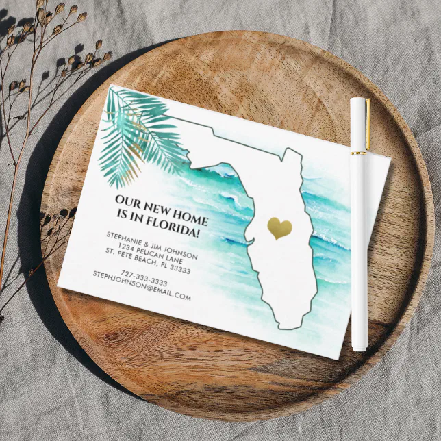 Moving to Florida State Map Gold Heart New Home Announcement | Zazzle