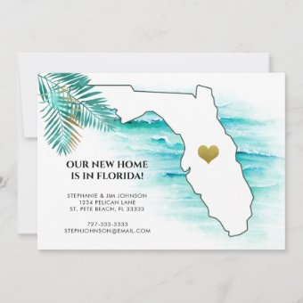 Moving to Florida State Map Gold Heart New Home Announcement | Zazzle