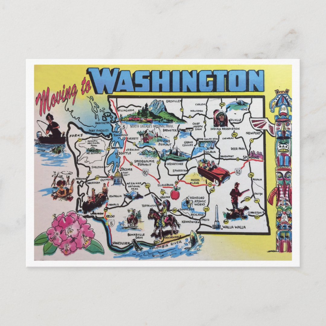 Moving to Washington state Vintage map Announcement Postcard | Zazzle