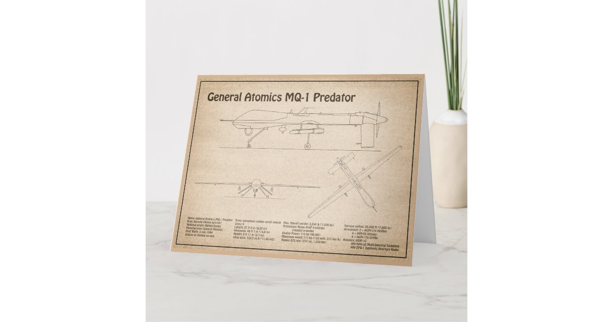 MQ-1 Predator UAV- Airplane Blueprint SD Thank You Card | Zazzle