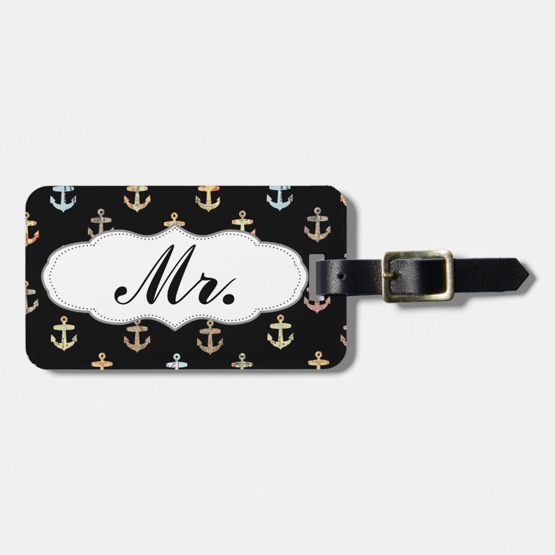 Mr anchor pattern - half of Mr & Mrs set Luggage Tag | Zazzle