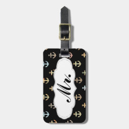 Mr anchor pattern - half of Mr & Mrs set Luggage Tag | Zazzle