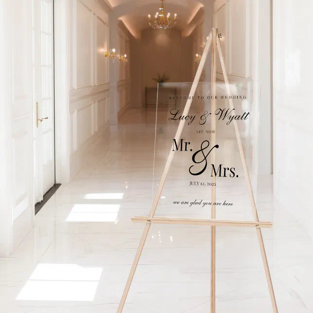 Mr and Mrs Acrylic Wedding Welcome Sign | Zazzle