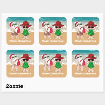 Mr. and Mrs. Claus Christmas Holiday beach Square Sticker | Zazzle