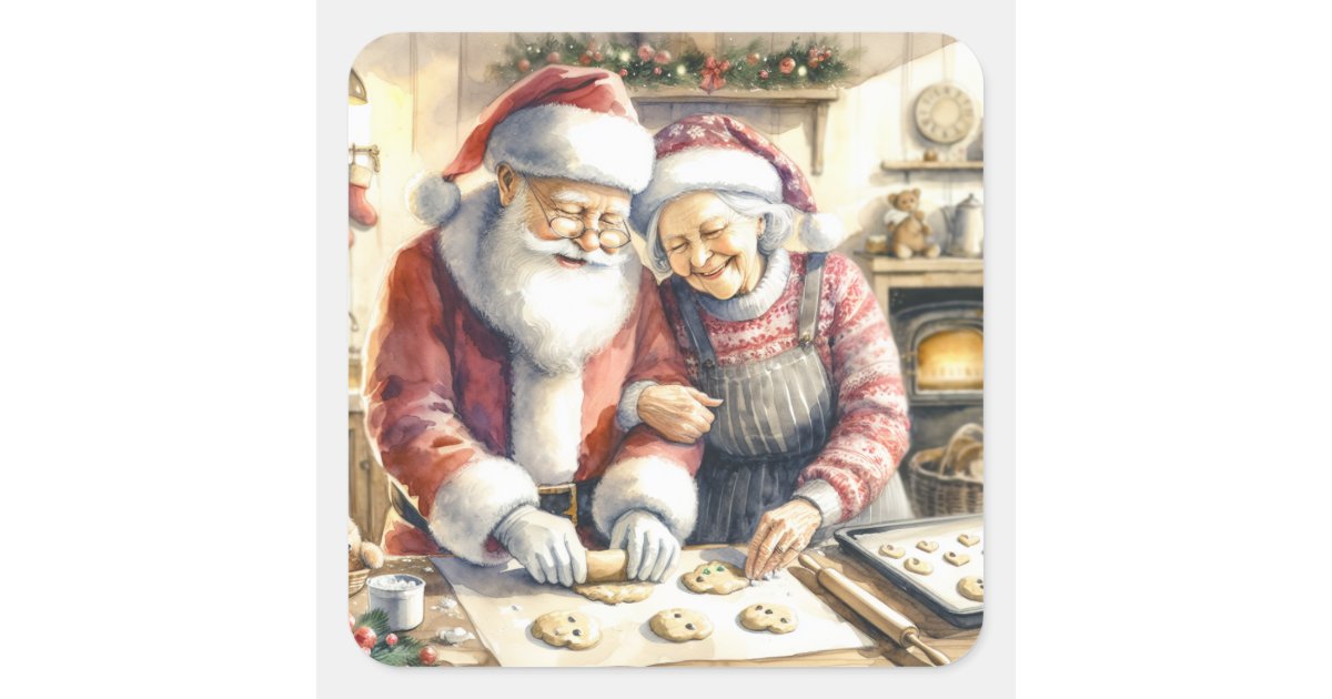 Mr and Mrs Clause Cute Christmas Square Sticker | Zazzle