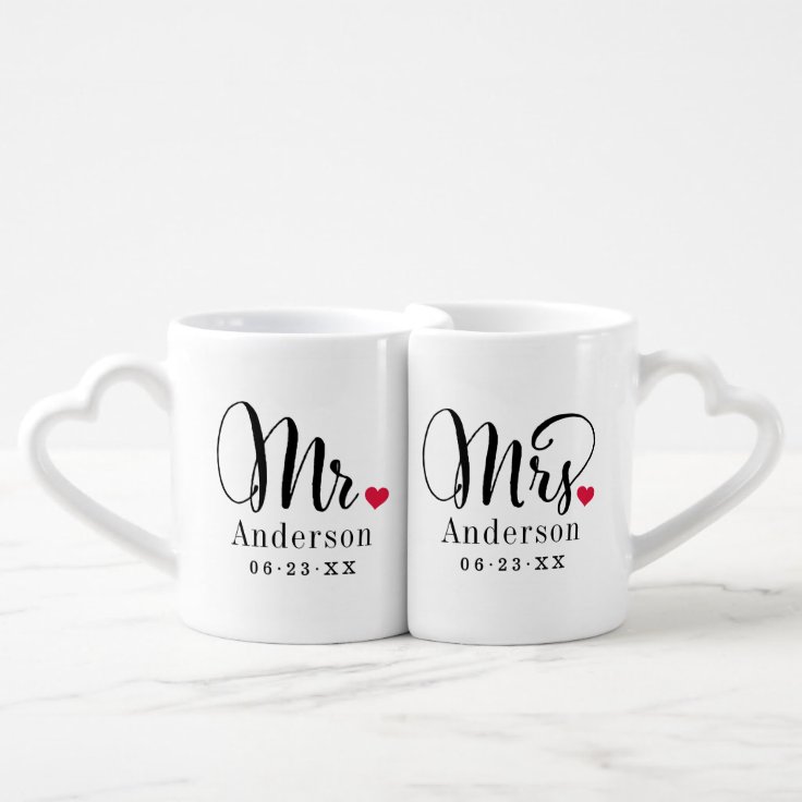 Mr and Mrs Elegant Script Custom Wedding Monogram Coffee Mug Set | Zazzle