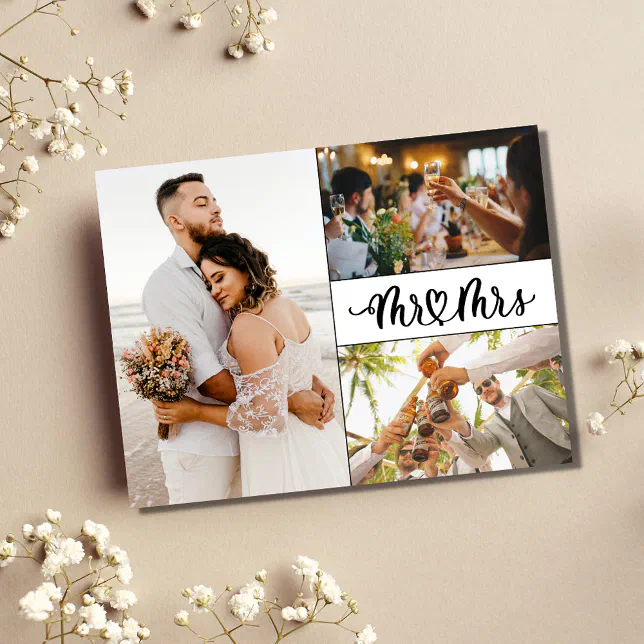 Mr and Mrs Elegant Wedding Photo Thank You Postcard | Zazzle
