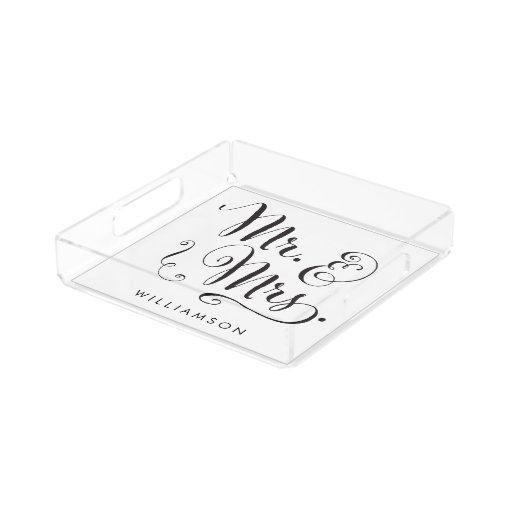 Mr and Mrs Fancy Script Acrylic Tray | Zazzle