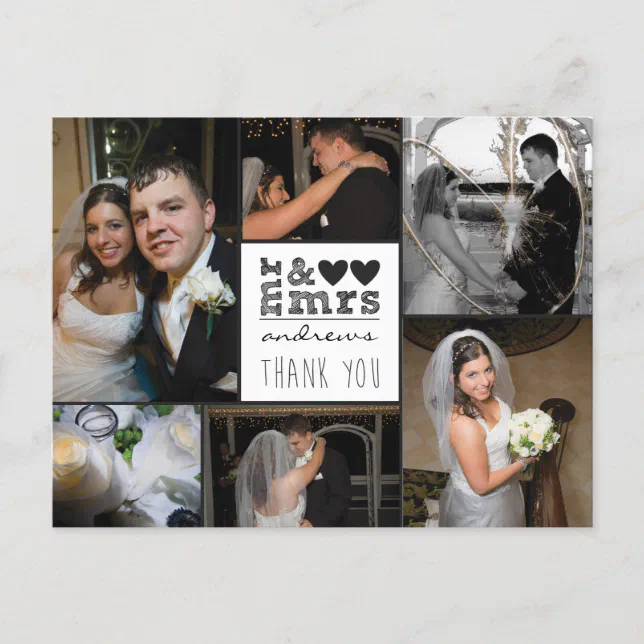 Mr and Mrs Hearts Thank You Photo Card | Zazzle