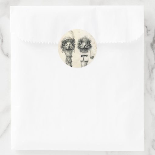 Mr. and Mrs. Ostrich Classic Round Sticker | Zazzle