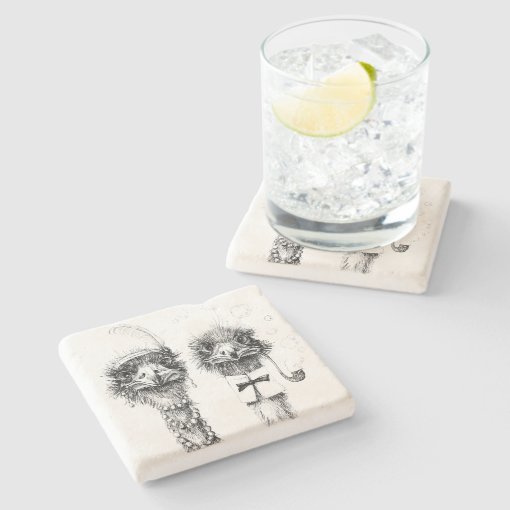Mr. and Mrs. Ostrich Fancy wedding couple Stone Coaster | Zazzle