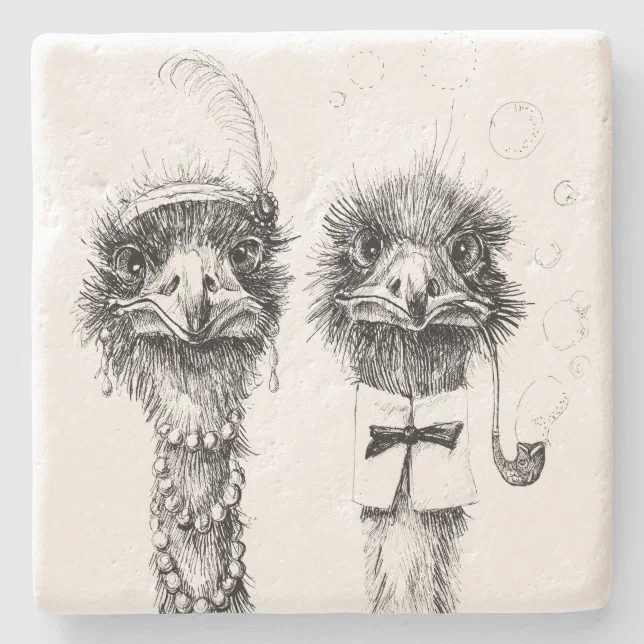 Mr. and Mrs. Ostrich Fancy wedding couple Stone Coaster | Zazzle