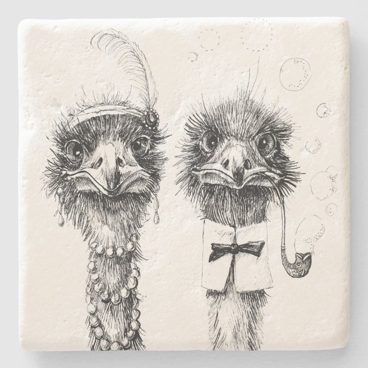 Mr. and Mrs. Ostrich Fancy wedding couple Stone Coaster | Zazzle