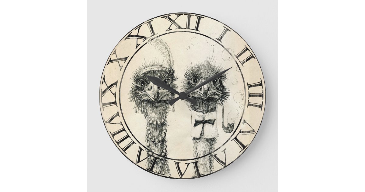 Mr. and Mrs. Ostrich Large Clock | Zazzle