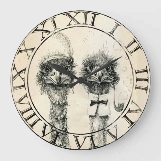 Mr. and Mrs. Ostrich Large Clock | Zazzle