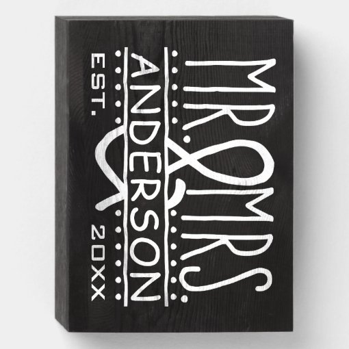 Mr and Mrs Personalized Wedding Last Name Est Date Wooden Box Sign | Zazzle