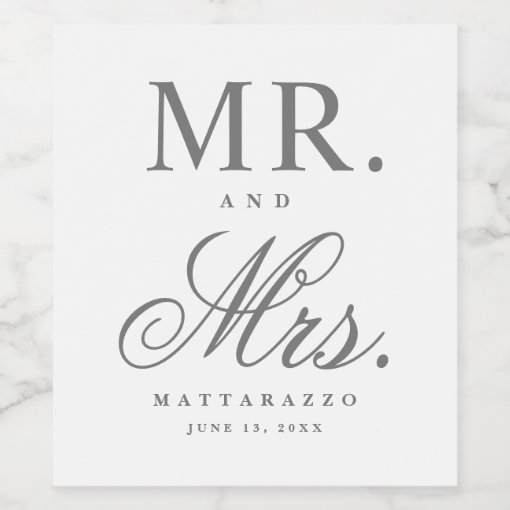 Mr. and Mrs. Script Elegant Wedding Wine Label | Zazzle