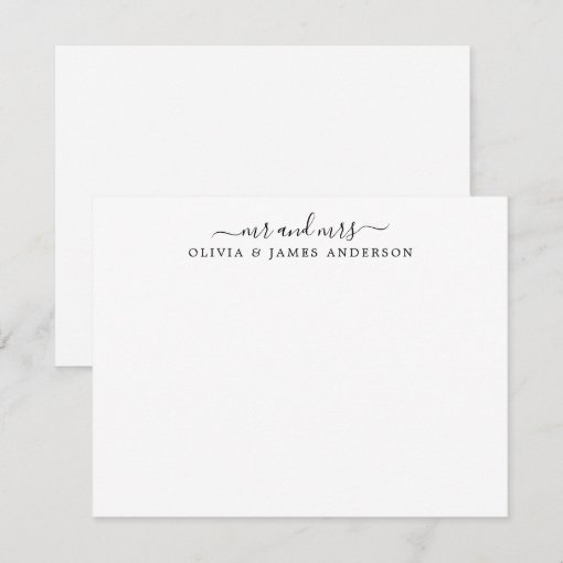 Mr and Mrs Stylish Script Calligraphy Newlyweds Note Card | Zazzle