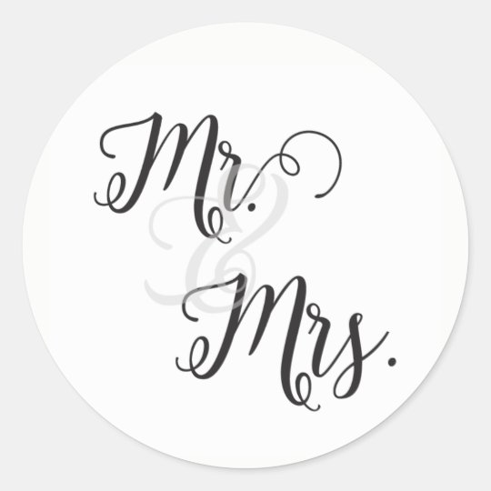 Mr and Mrs Wedding Stickers- Black and White Classic Round Sticker ...
