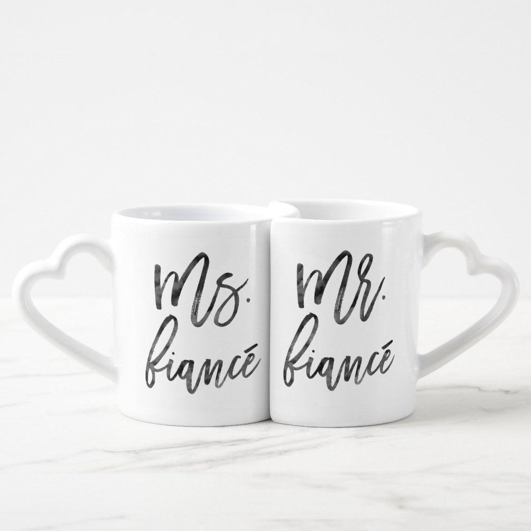 Mr. and Ms. Fiancé Inky Trendy Lettering Coffee Mug Set | Zazzle