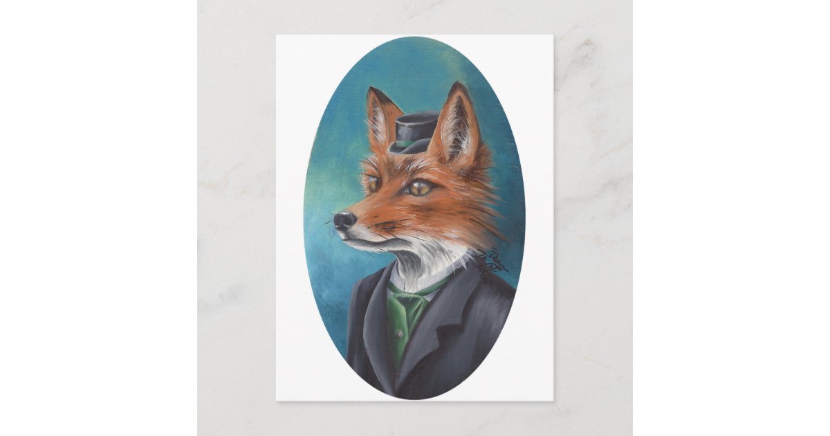 Mr. Fox Postcard Animal Postcard Fox Art | Zazzle