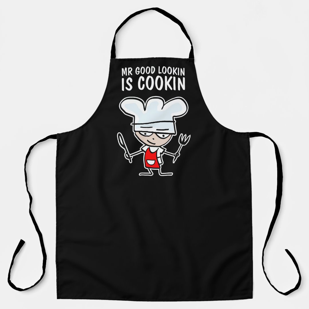 Mr good lookin is cookin funny cartoon chef BBQ Apron | Zazzle