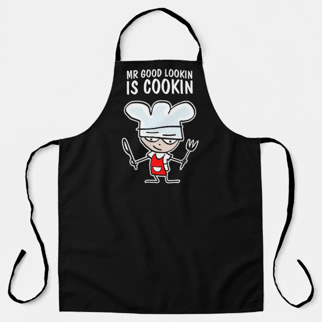 Mr good lookin is cookin funny cartoon chef BBQ Apron | Zazzle