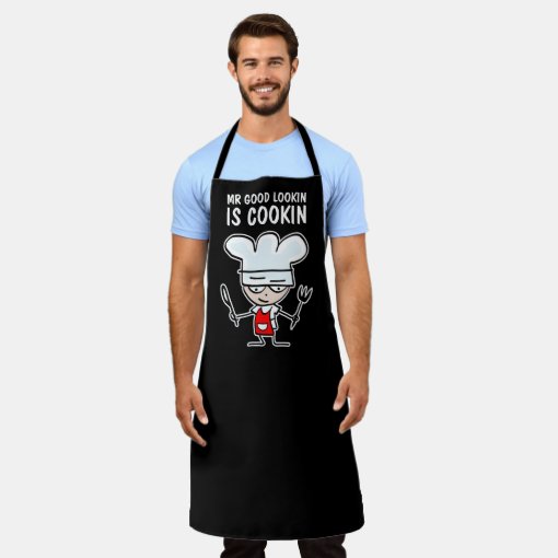 Mr good lookin is cookin funny cartoon chef BBQ Apron | Zazzle