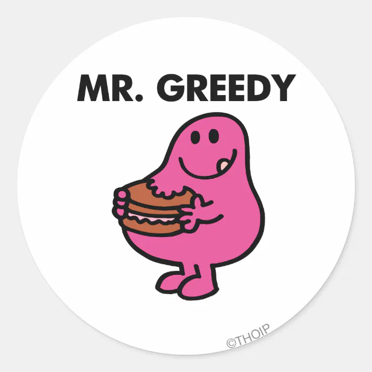 Mr. Greedy Eating Cake Classic Round Sticker | Zazzle