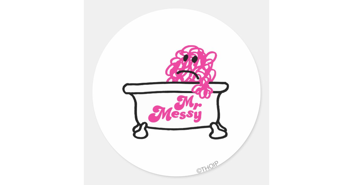 Mr. Messy | Bathtub Logo Classic Round Sticker | Zazzle