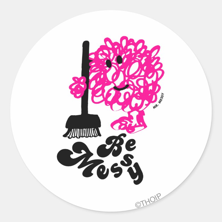 Mr. Messy Cleaning Up Classic Round Sticker | Zazzle