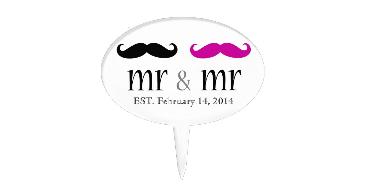 Mr & Mr Mustache Wedding Cake Topper | Zazzle